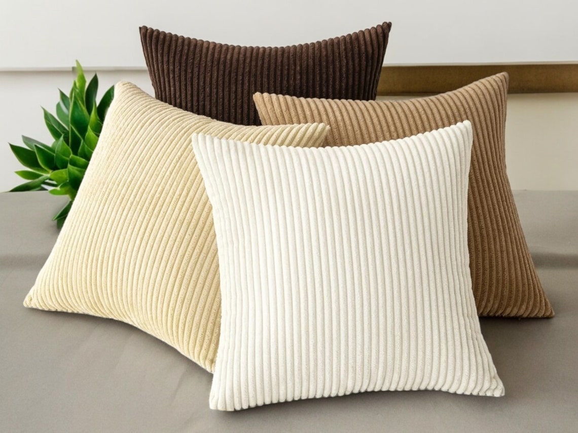 Set of 4 Brown Corduroy Cushion Covers UK, Lounge Sofa Home Decor ...