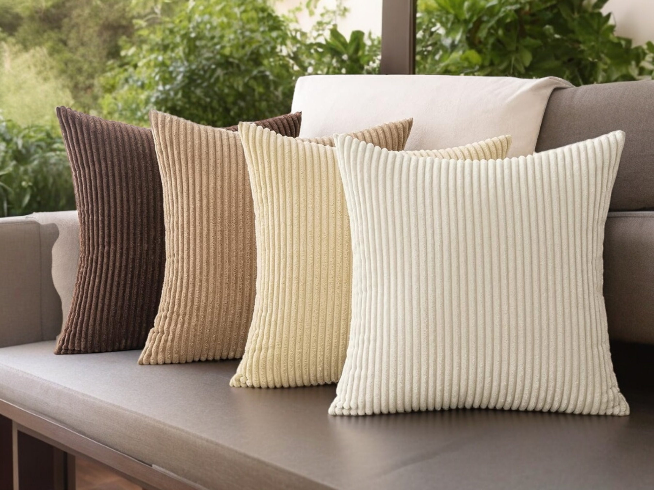 Set of 4 Brown Corduroy Cushion Covers UK, Lounge Sofa Home Decor ...