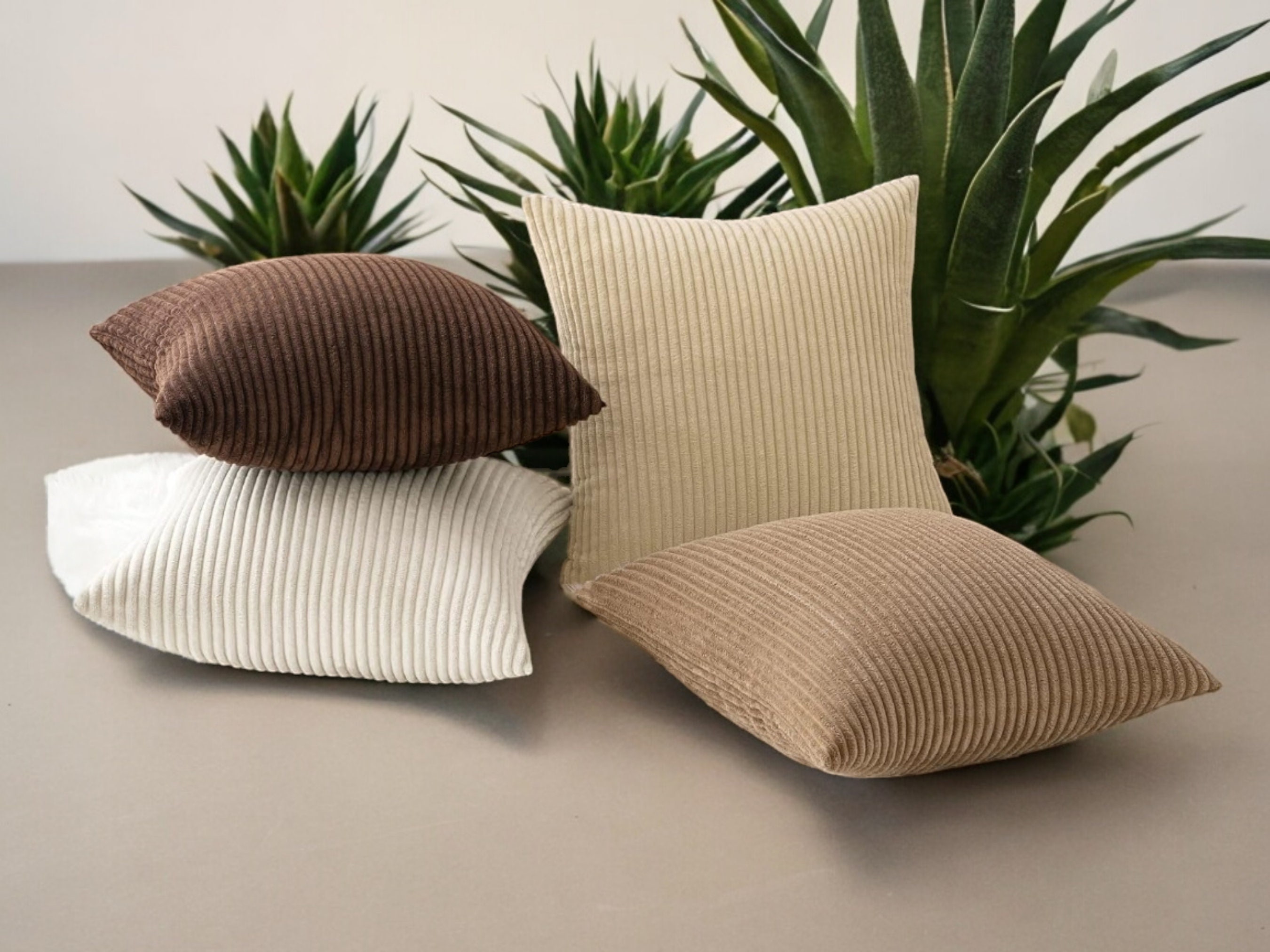 Set of 4 Brown Corduroy Cushion Covers UK, Lounge Sofa Home Decor ...