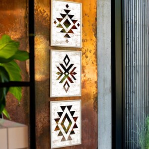 Set of 3 Geometric African Art Prints, Ethnic Tribal Pattern, Brown and ...