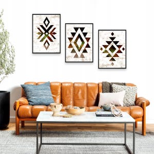 Set of 3 Geometric African Art Prints, Ethnic Tribal Pattern, Brown and ...
