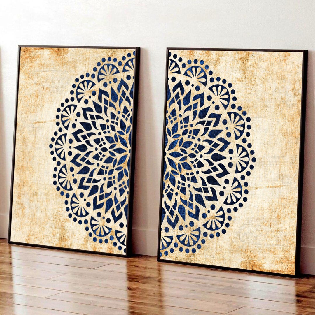 Modern African Prints Set of 2 African Pattern Pictures Neutral Mandala ...