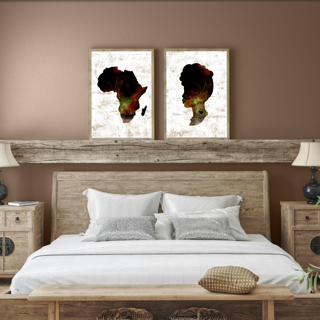 Set of 2 African Art Prints, Africa Shape, Black Women Art, African ...
