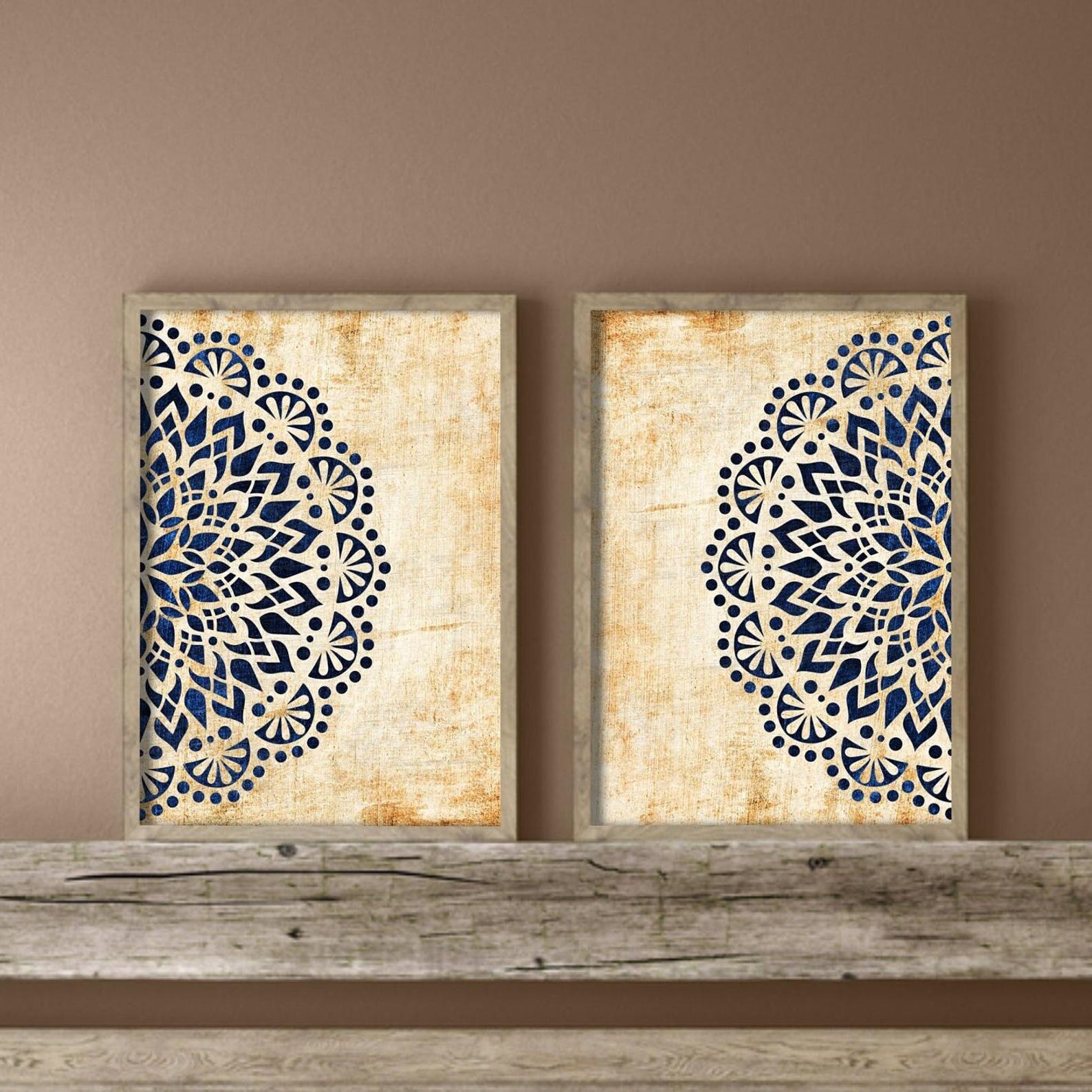 Modern African Prints Set of 2 African Pattern Pictures Neutral Mandala ...