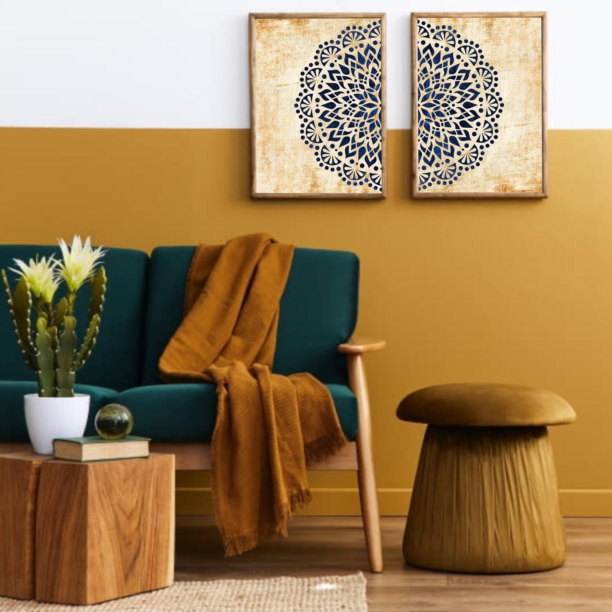 Modern African Prints Set of 2 African Pattern Pictures Neutral Mandala ...