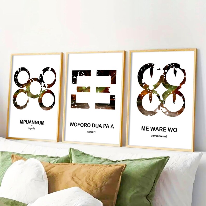 Affirm Adinkra Symbols Set of 3 Wall Prints Modern Affrican Home ...