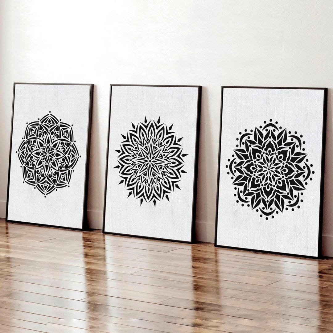 Mandala Wall Prints Set of 3 Mandala Wall Art Neutral Boho Living Room ...