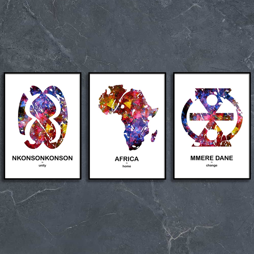 Set of 3 Adinkra Symbol Prints, Modern African Home Decor, African ...