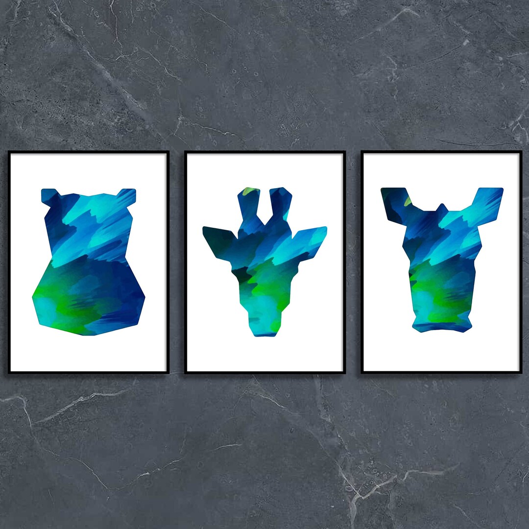 Geometric Animals Wall Art, Set of 3 Wild Animal Posters, Modern ...