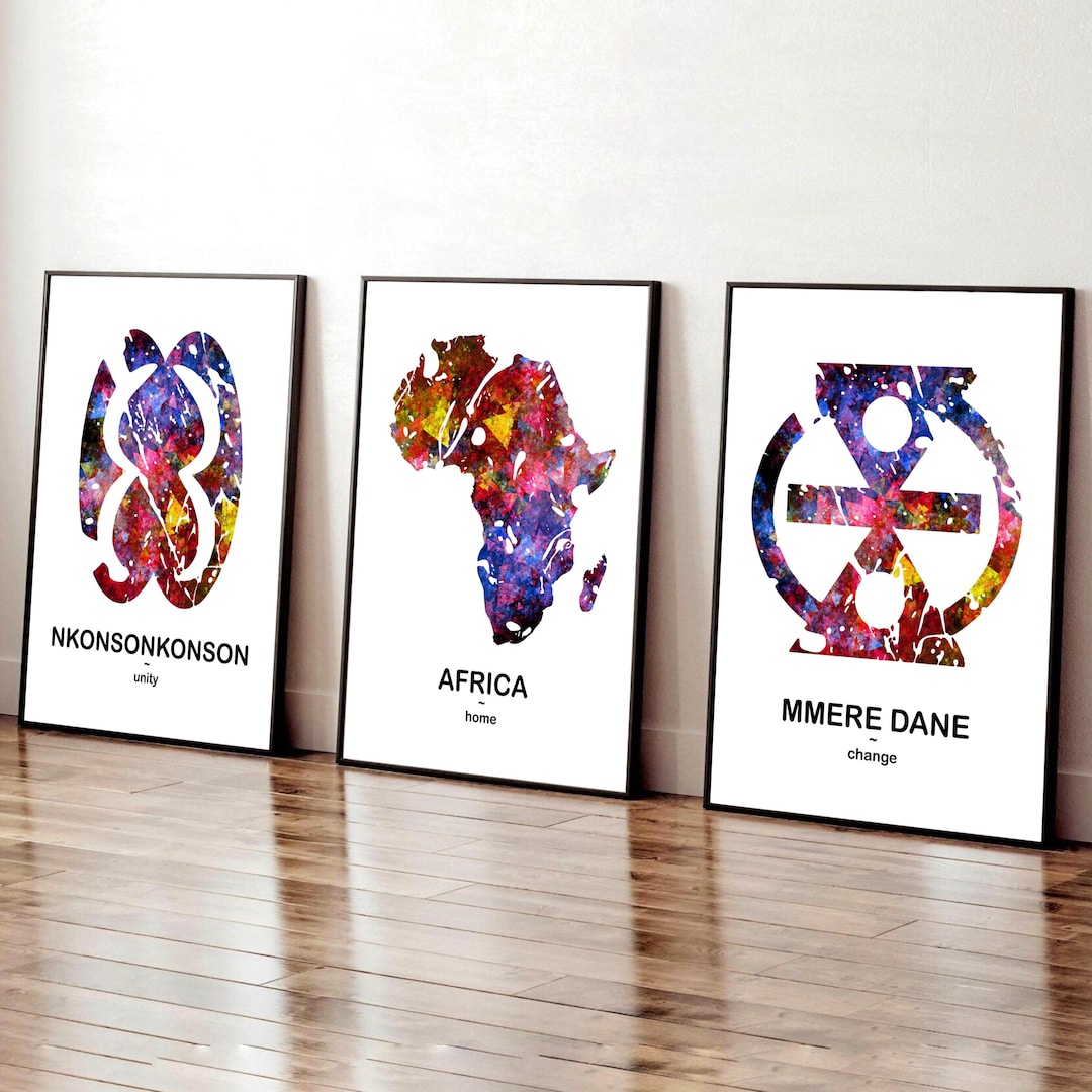 Set of 3 Adinkra Symbol Prints, Modern African Home Decor, African ...