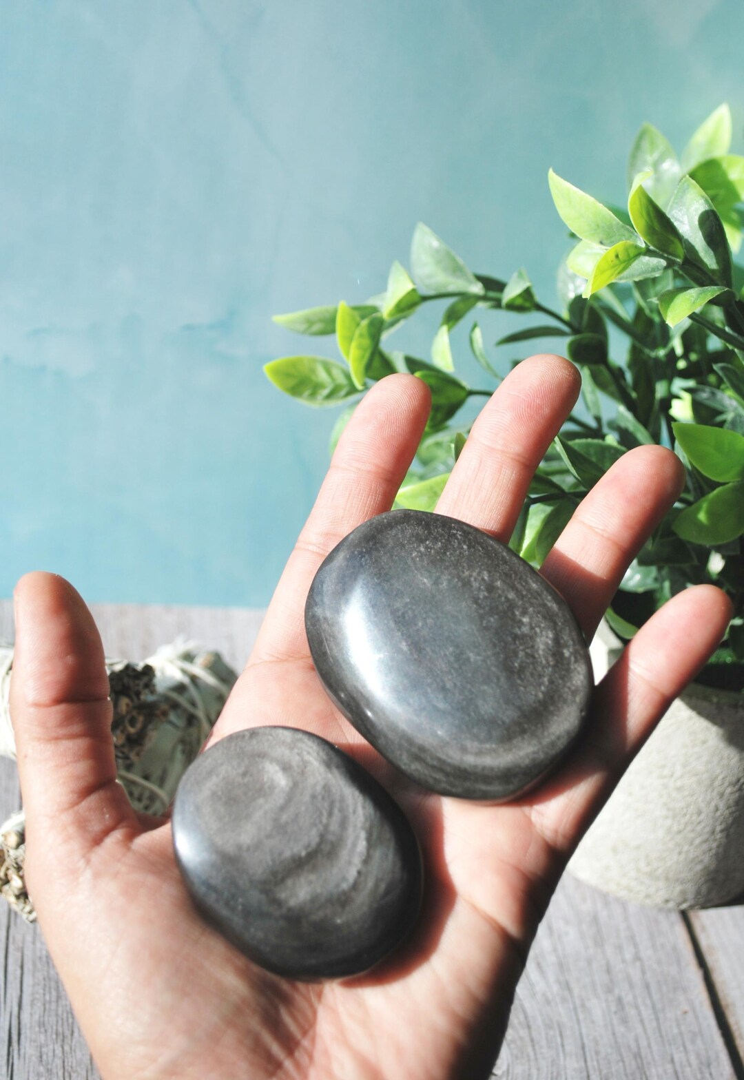 Shimmering Silver Sheen Obsidian Palm Stone Great for Gifts, Home Decor ...