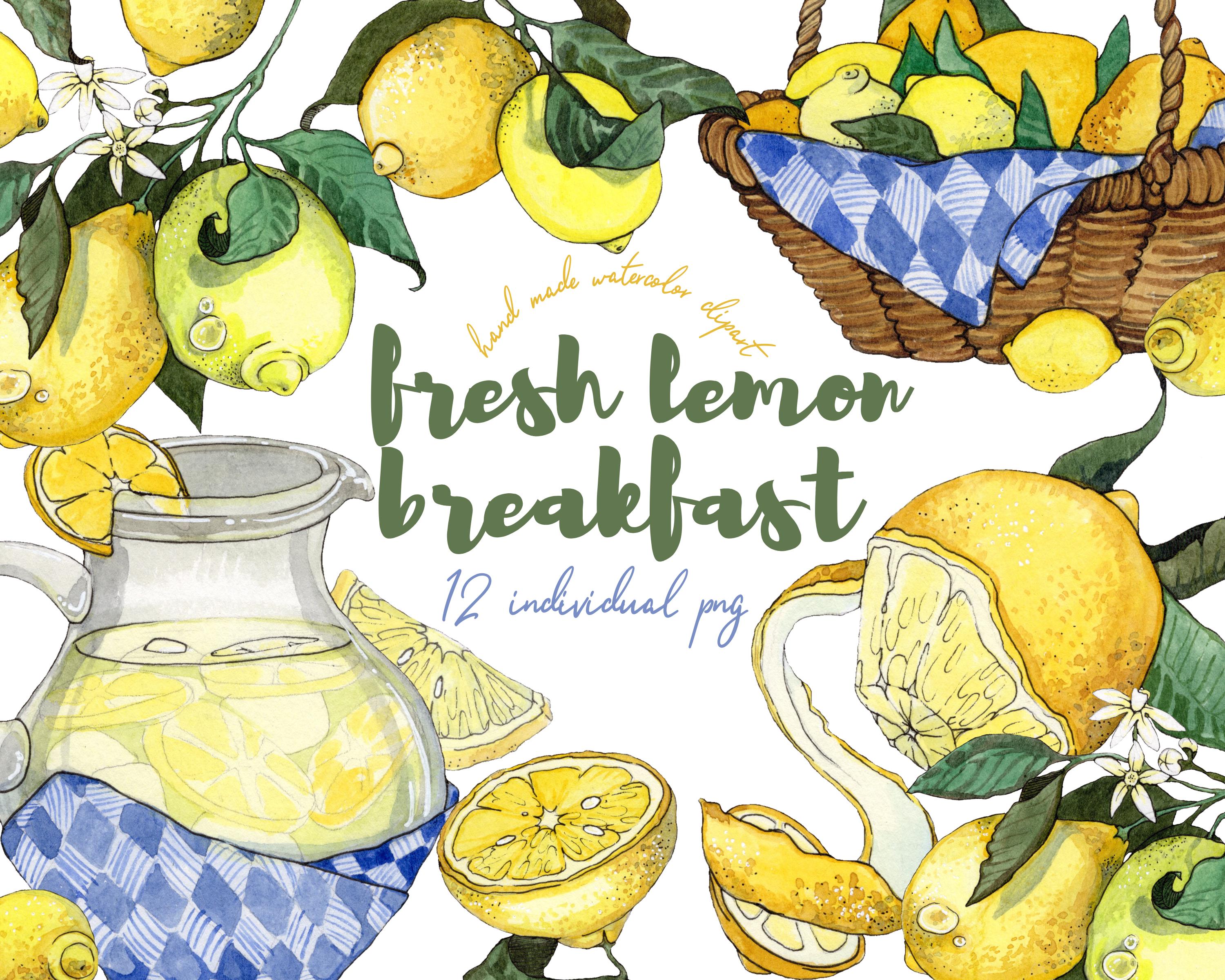 Watercolor Lemon Breakfast Digital Clipart, Summer Fruit Clipart ...