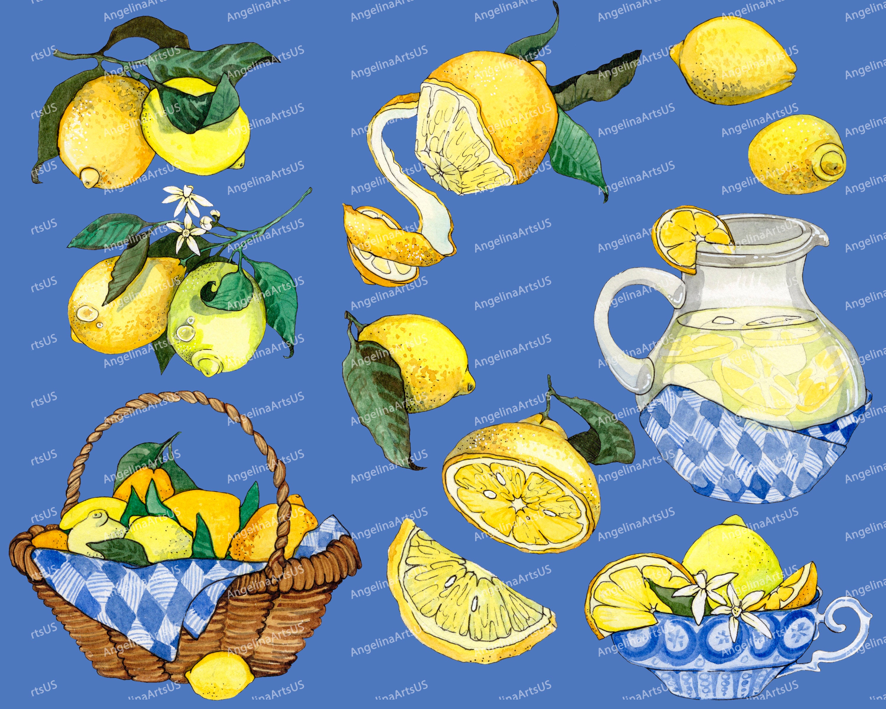 Watercolor Lemon Breakfast Digital Clipart, Summer Fruit Clipart ...