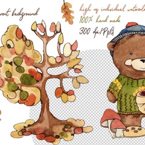 Watercolor Autumn Bear Digital Clipart, Nursery Decor, Cute Animal ...