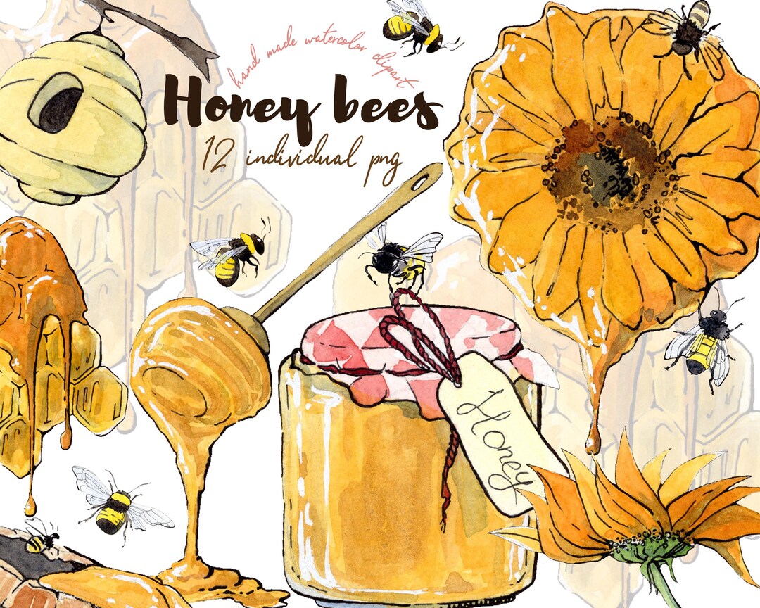 Watercolor Honey Bee Digital Clipart, Transparent Png, Honeycomb ...