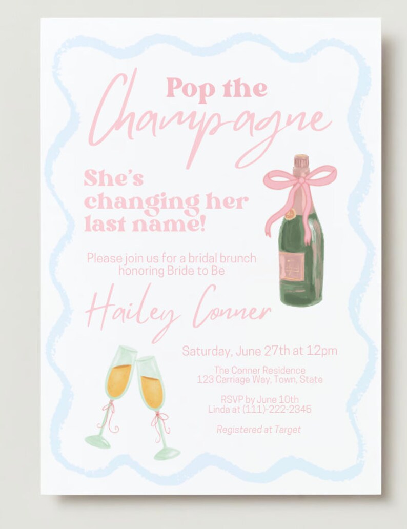 Pop the Champagne Bridal Brunch/shower Invite | EDITABLE Template and ...
