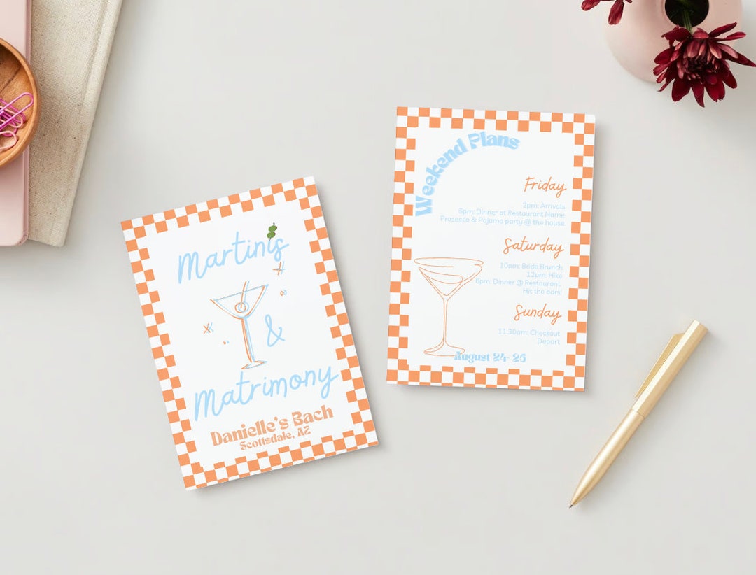 Martinis and Matrimony Bachelorette Party Invite & Itinerary | EDITABLE ...