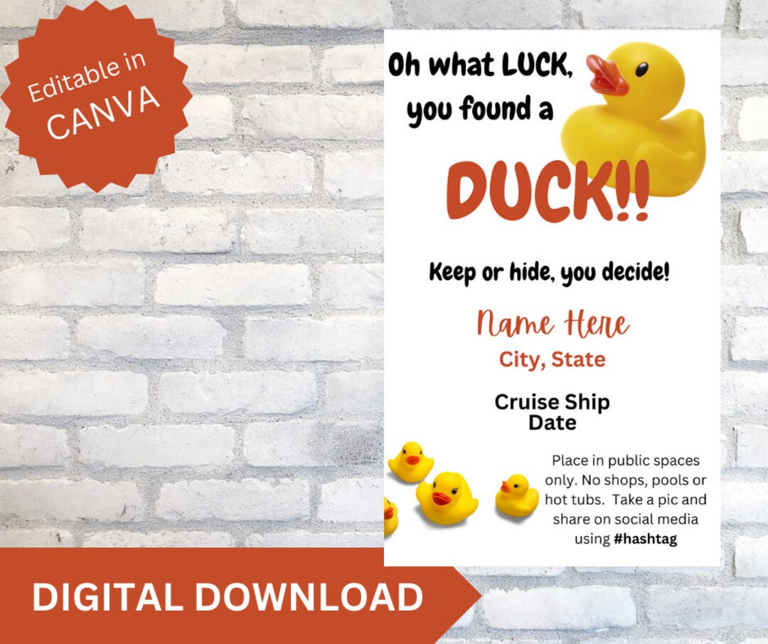Digital Download Cruise Ship Duck Tag - Oh What Luck, You Found a Duck ...