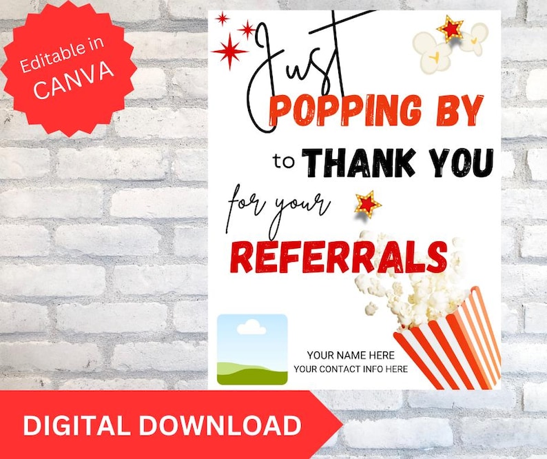 Digital Download Just Popping by to Thank You for Your Referrals Pop-by ...