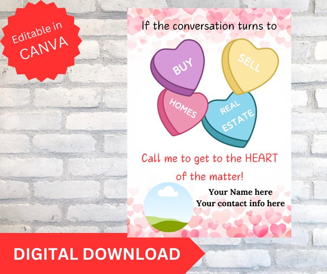 Digital Download Valentine's Conversation Hearts Pop-by Tag - Edit in ...