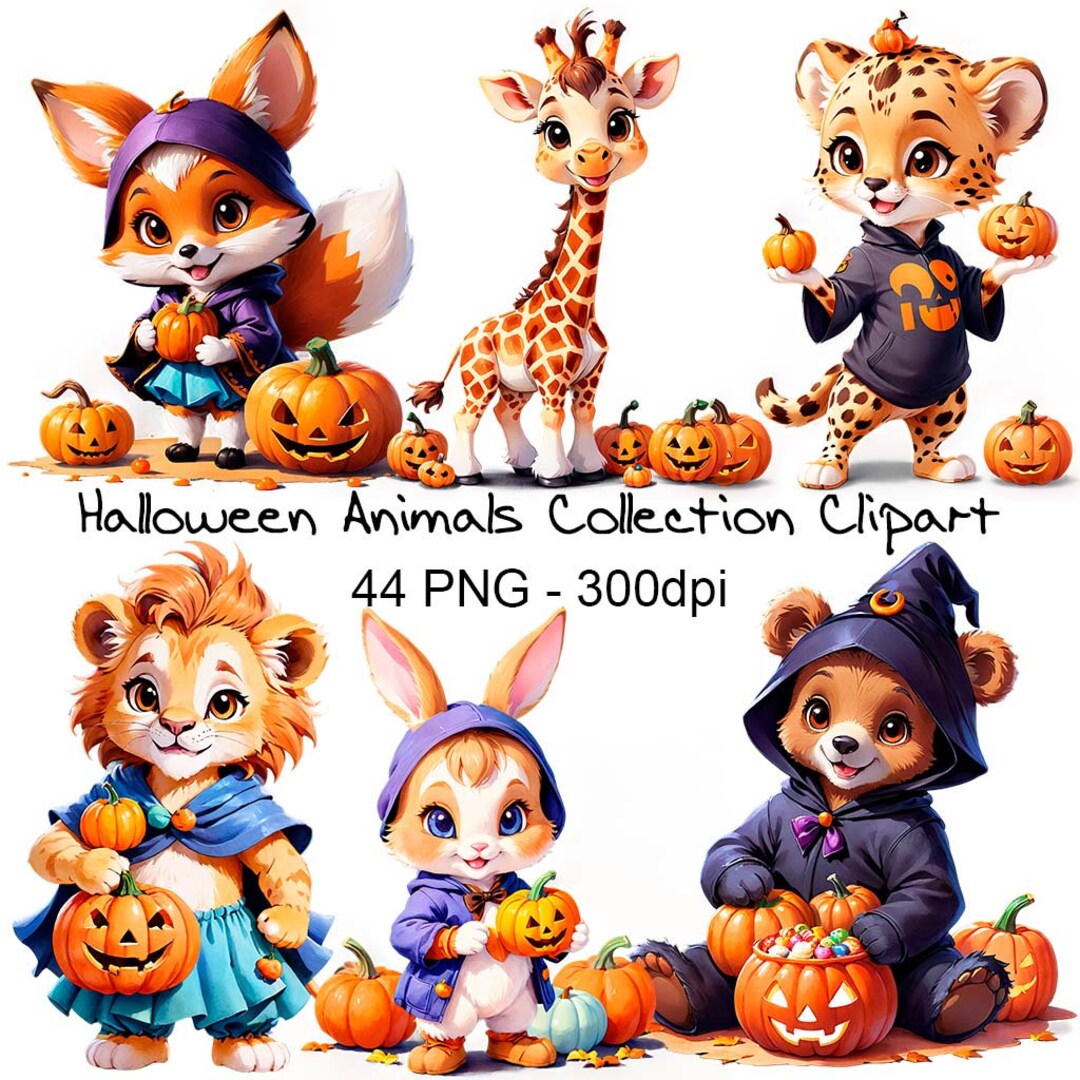 Halloween Animal Clipart Bundle, Ai Generated Art, Digital Wall Art ...