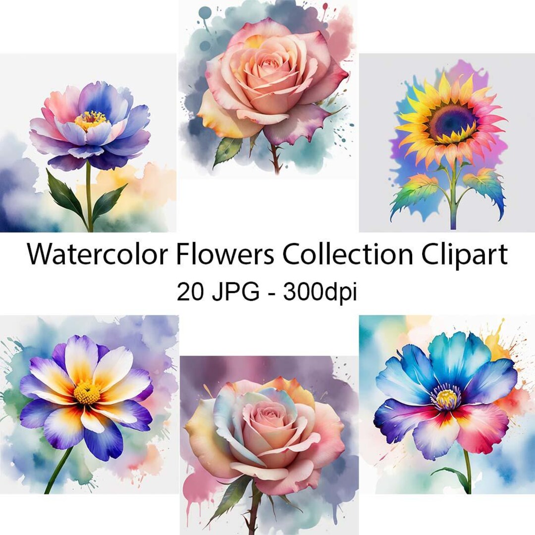 Watercolor Flowers Clipart Bundle Ai Generated Digital Wall Clip Art ...