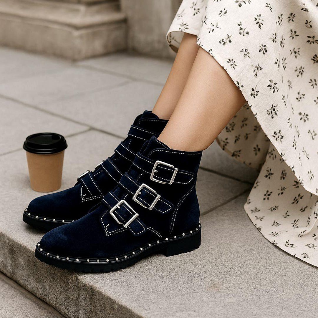 Schutz Darcy Black Suede Leather Multi-buckle Studded Ankle Boots ...