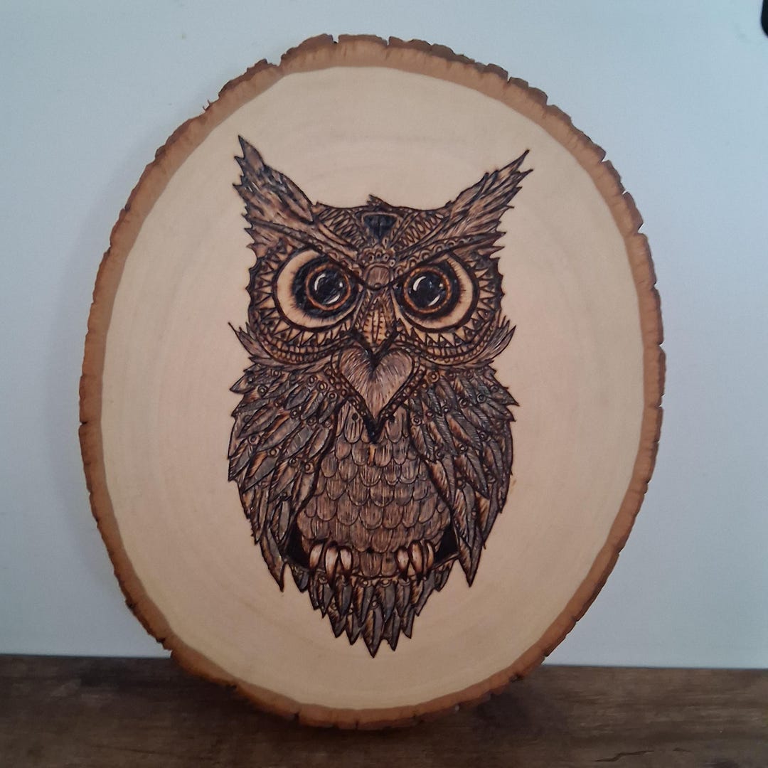 Owl Wall Decor - Pyrography Woodburn Handmade - Owl Artwork - Owl Lover ...