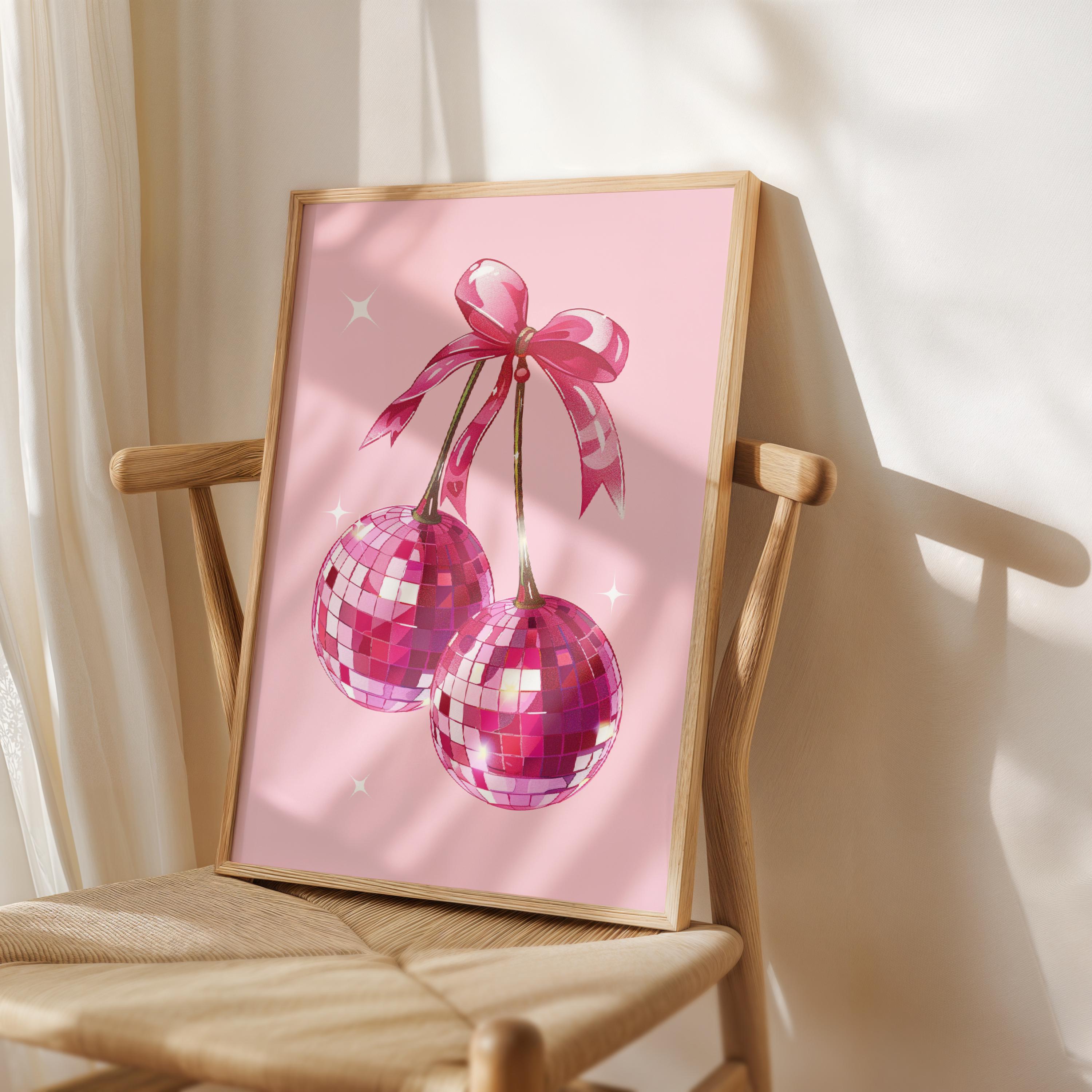 Cherry Dico Ball Maximalist Glam Poster Disco Cherry Print Disco Ball ...