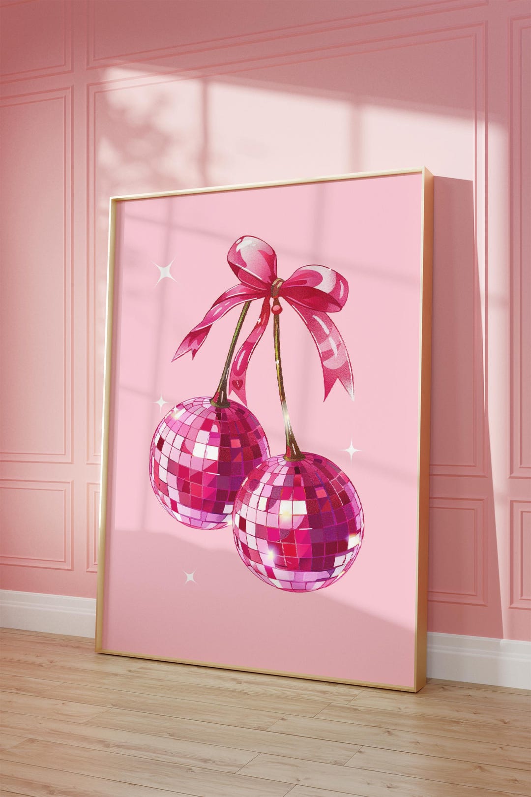 Cherry Dico Ball Maximalist Glam Poster Disco Cherry Print Disco Ball ...