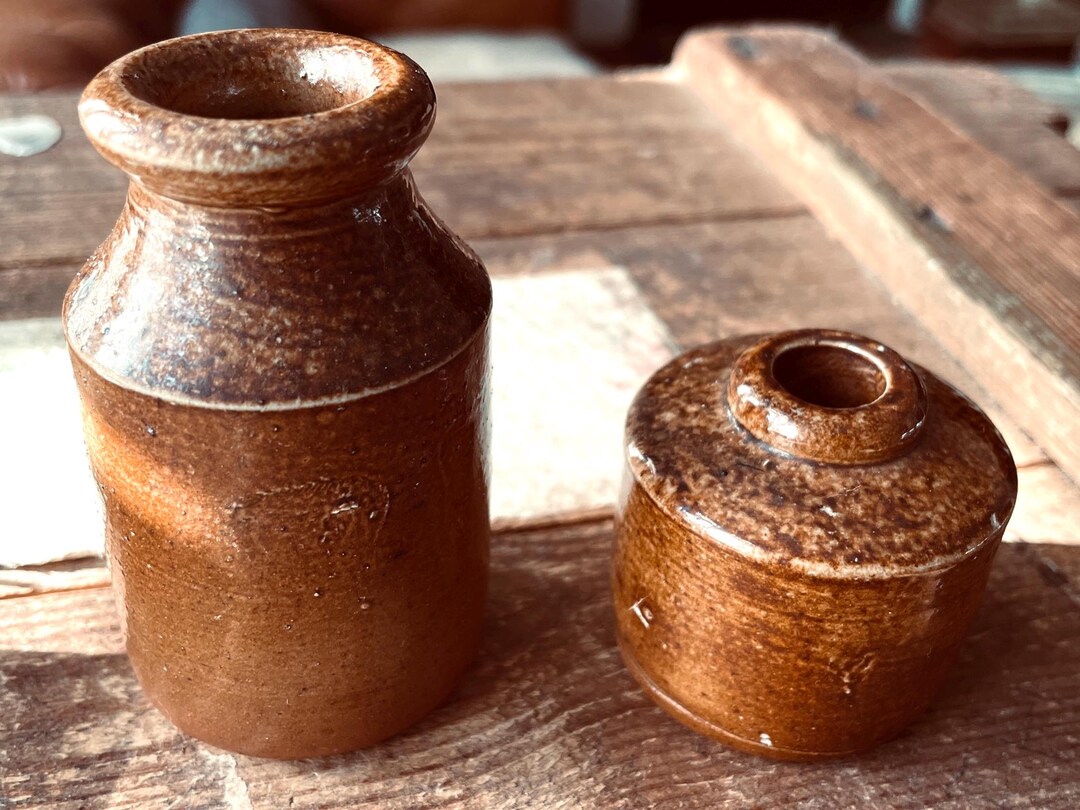 Stoneware Ink Pots/wells- Pair- Late 1800s/early 1900s- Antique/vintage ...