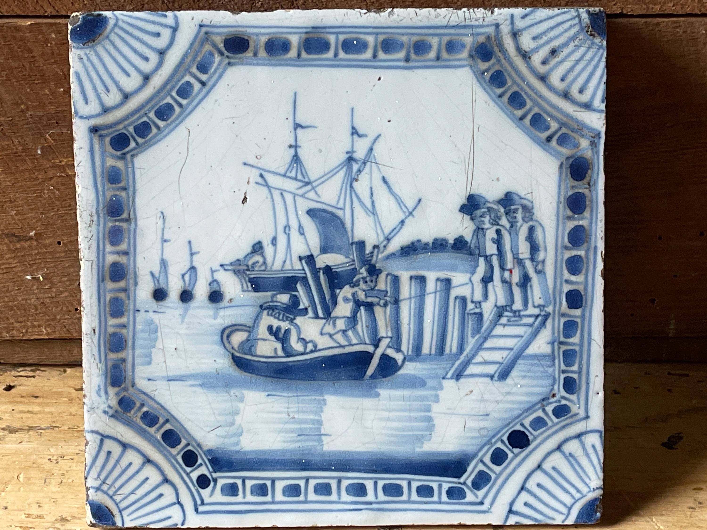 Antique Delft Tile in Blue and White Design, 13x13cm - Etsy