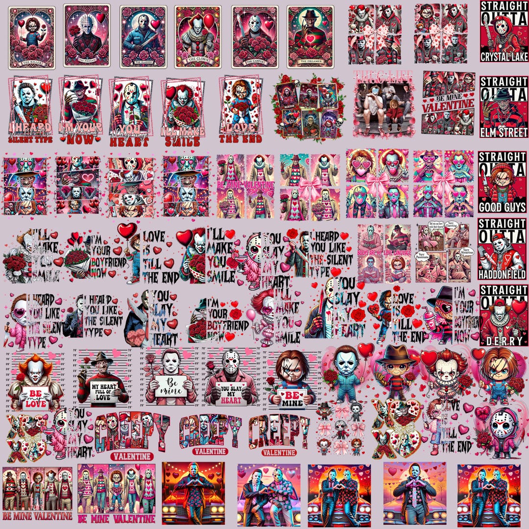 65 Horror Characters Heart Valentine Png, Pink Heart Valentine Horror ...