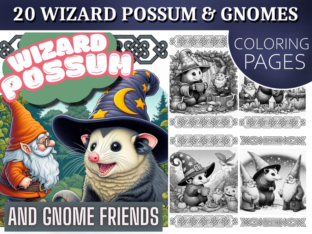 20 Gnome & Possum Wizard Coloring Book/digitally-download(printable ...