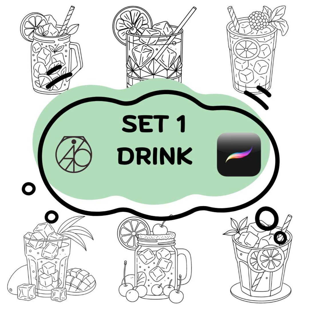 10 Cute Drink Set 1 Stamps for Procreate| Procreate Stamps| Procreate ...