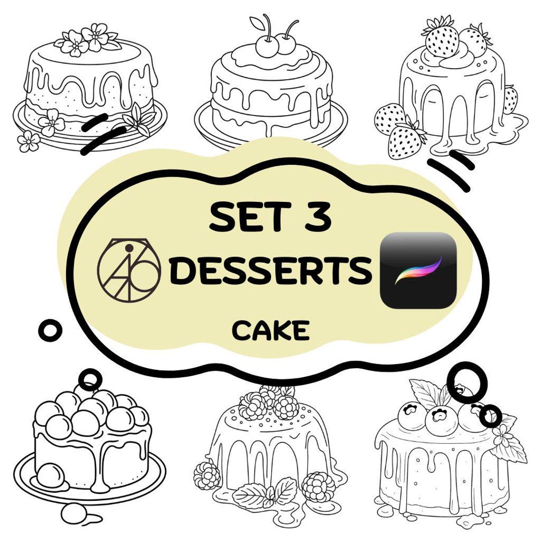 10 Cute Desserts Set 3 (cake) Stamps for Procreate| Procreate Stamps ...