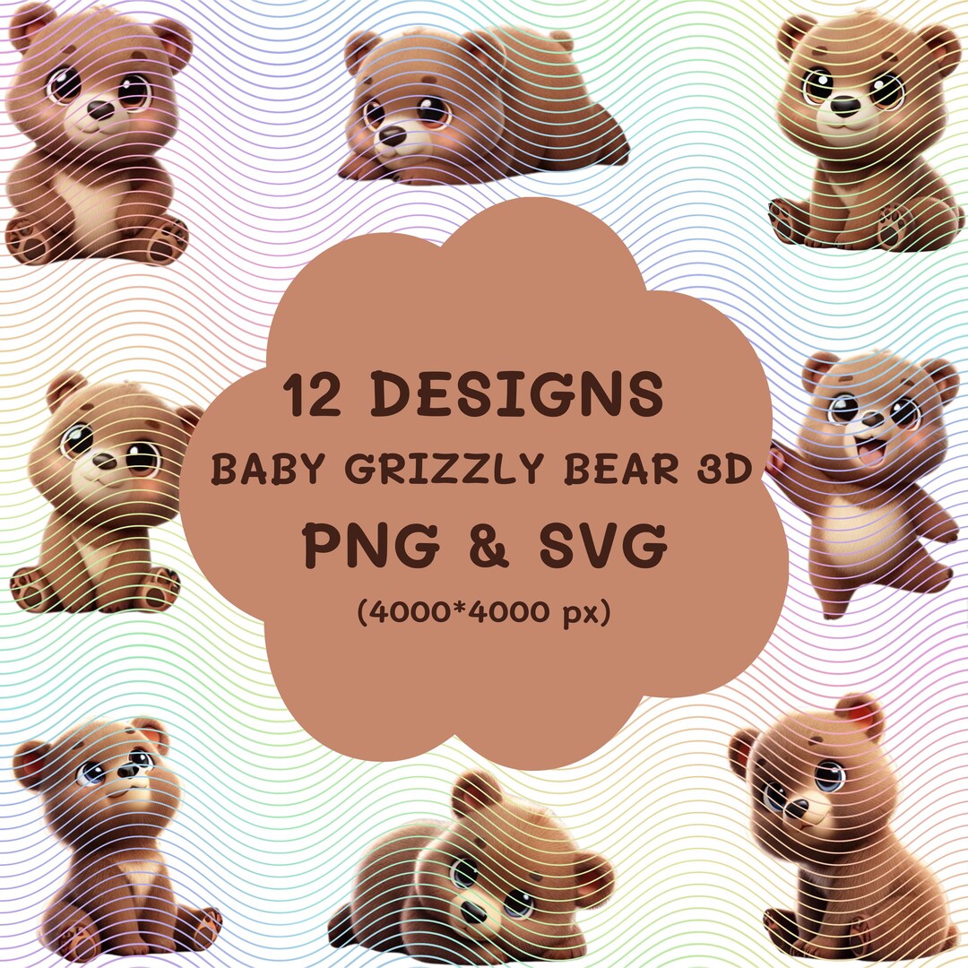 3D Baby Grizzly Bear Clipart, Cute Baby Bear Clipart, Nursery Clipart ...