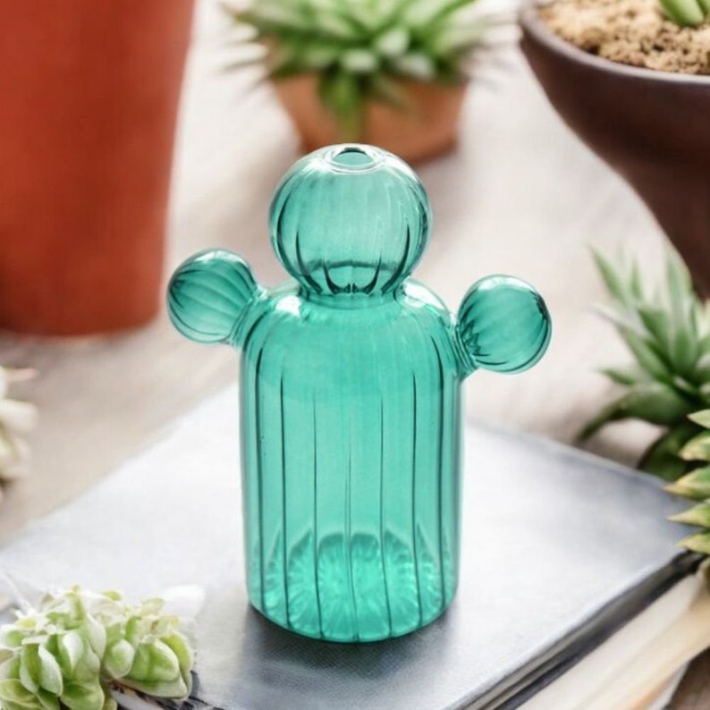 Set of 3 Glass Vases, Cactus Glass Vase, Cactus Home Decor, Glass Nordic Vase, Creative Flower ...