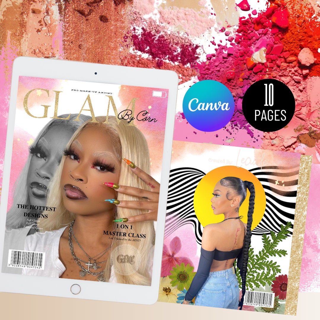 90s Viral style Magazine Template, MUA Design DIY Canva. - Etsy