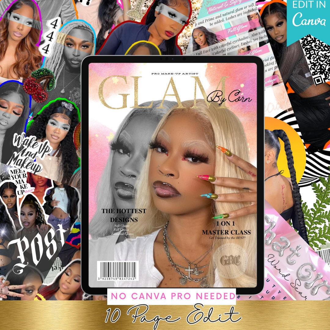 90s Viral style Magazine Template, MUA Design DIY Canva. - Etsy