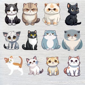 36 Cute Cats Stickers Clipart Bundle Transparent Background Digital ...