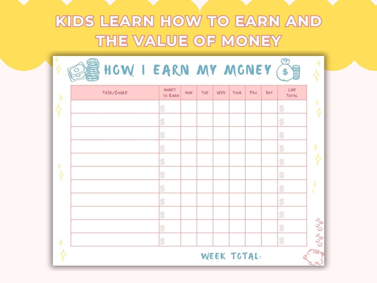 How to Earn Money Printable Template, Allowance Chore Chart, Pocket ...