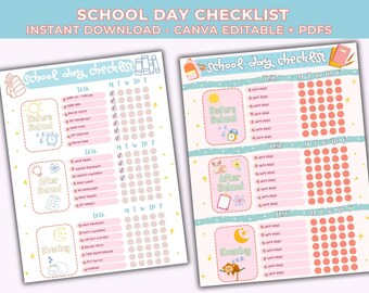 Kids Daily School Checklist Schedule Printable, Editable Chore Chart ...