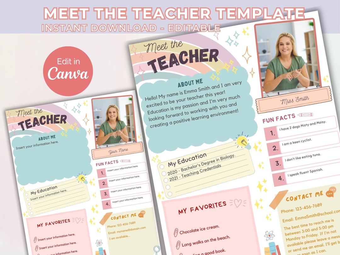 Pastel Meet the Teacher Template: Editable Canva Printable (digital ...