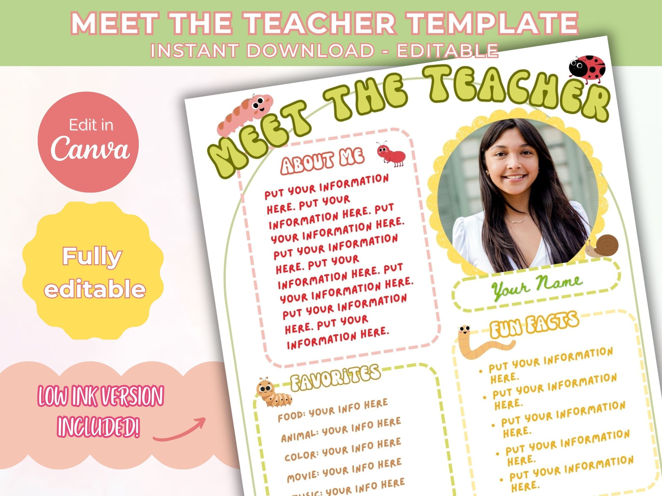 Meet the Teacher Printable Template, Classroom Intro, Canva Editable ...