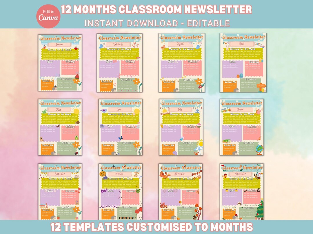 Editable Monthly Classroom Newsletter Canva Template, School Newsletter ...