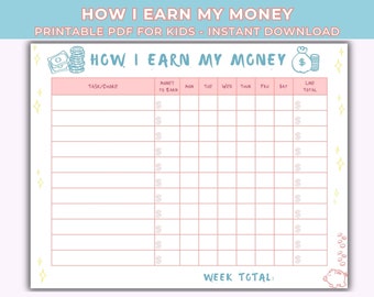 Kids Pocket Money Chart - Chore Allowance Tracker - Printable PDF - Etsy