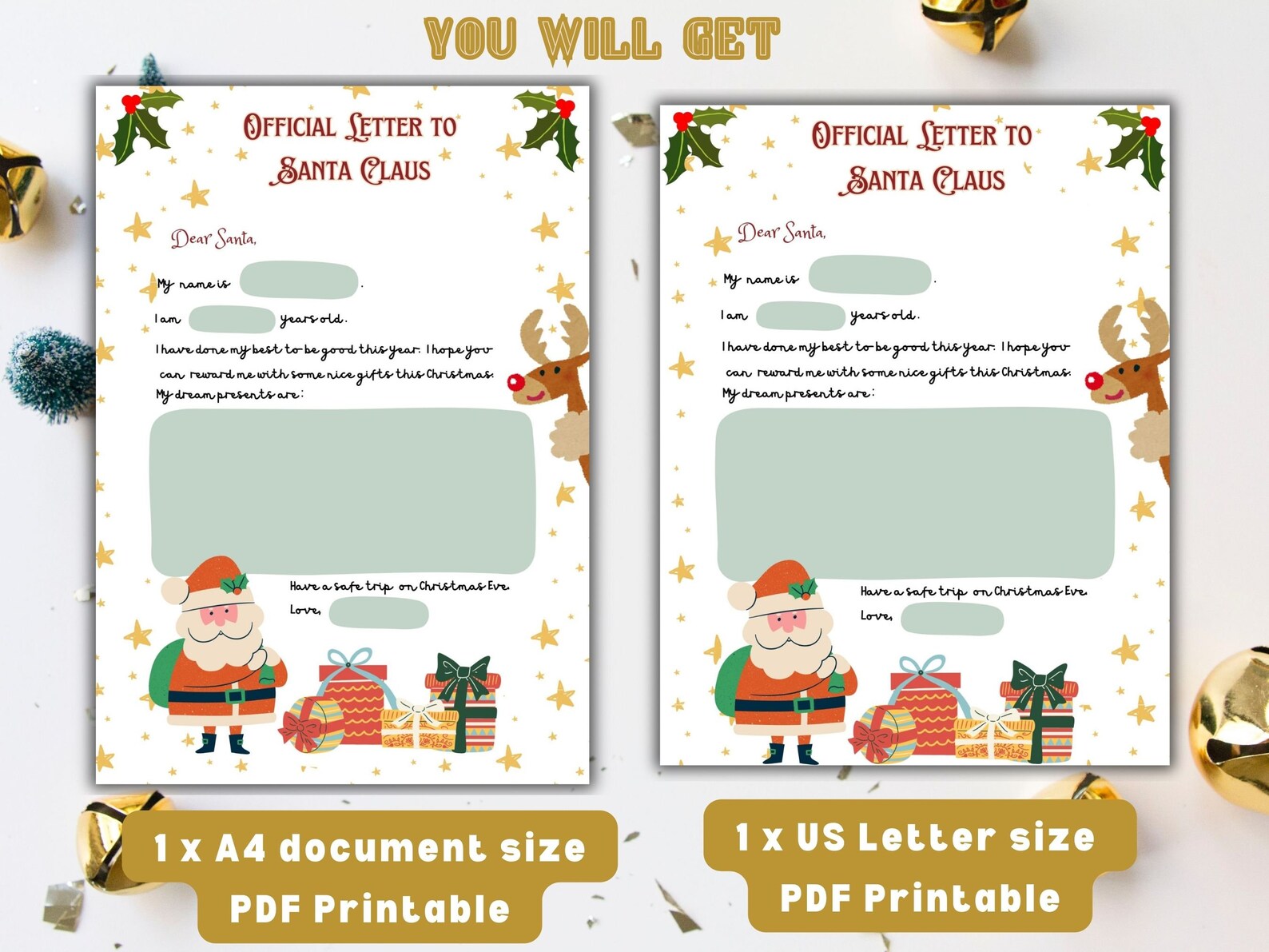 Letter to Santa Claus Printable PDF, Santa Wish List, Christmas ...