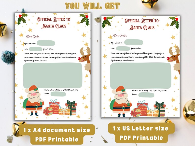 Letter to Santa Claus Printable PDF, Santa Wish List, Christmas ...