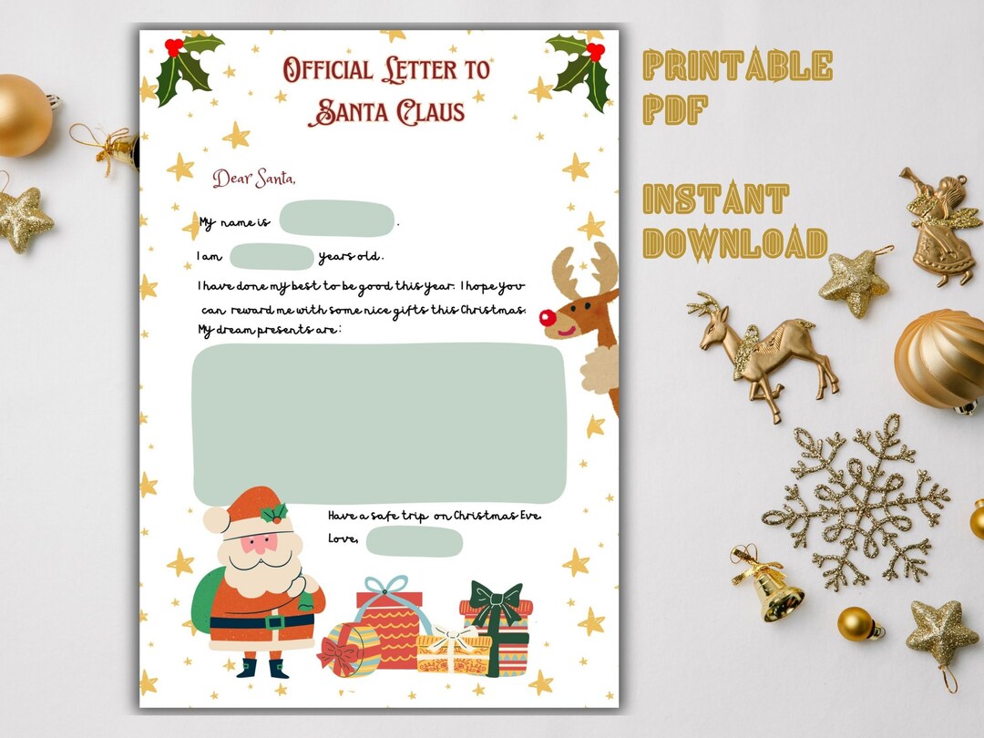 Letter to Santa Claus Printable PDF, Santa Wish List, Christmas ...